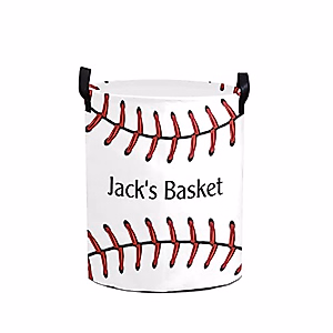 Baseball Red Laces Personalized Freestanding Laundry Hamper, Custom Waterproof Collapsible Drawstring Basket Storage Bins with Handle for Clothes
