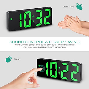 JXTZ Digital Alarm Clock, Alarm Clocks Bedside with Big LED Temperature Display, Bedside Clock with USB/Battery Powered, Snooze, Date, Time, 3 Adjustable Brightness, Voice Control