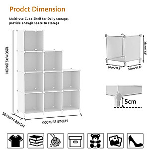 AWTATOS Cube Storage Organizer Modular Storage Cubes Bookshelf Stackable Closet Storage Shelves DIY Plastic 9 Cube Organizer Shelving, Ideal Storage Solution for Bedroom, Home Office, White