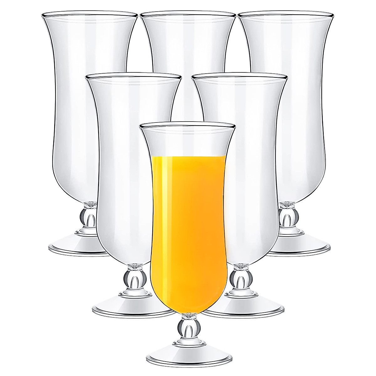 Cheardia 6 Pack Plastic Hurricane Glass, 13.5 oz Pina Colada Glasses Break-Resistant Clear Tulip Drinking Cups for Juices, Cocktails, Full-Bodied Beer, Tropical Drinks, Water, Beverages