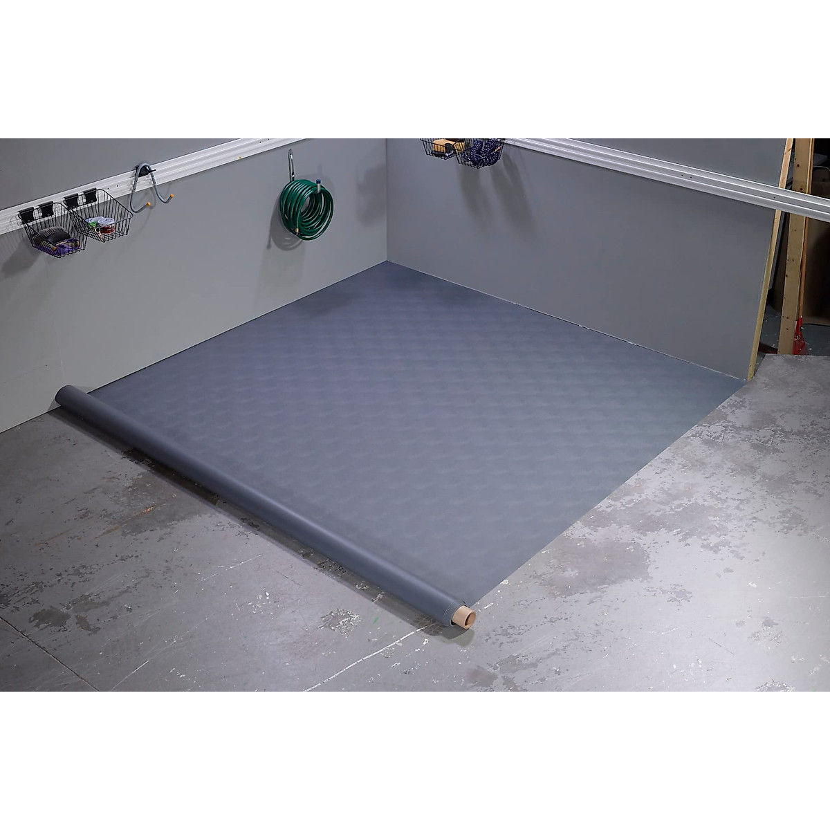 G-Floor Seamless Sheet Vinyl Shed Flooring Cover with Bonded Fibrous Backing - Levant Pattern (8' x 10', Slate Grey)