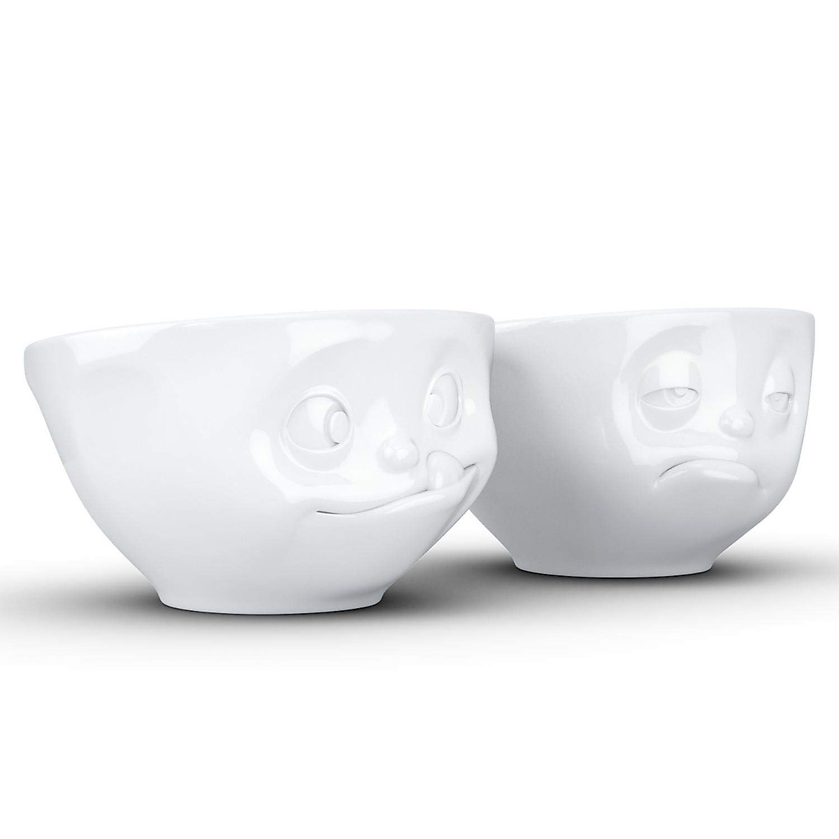 FIFTYEIGHT PRODUCTS TASSEN Medium Porcelain Bowl Set No. 3, Tasty & Snoozy Face, 6.5 oz. White (Set of 2 Bowls)