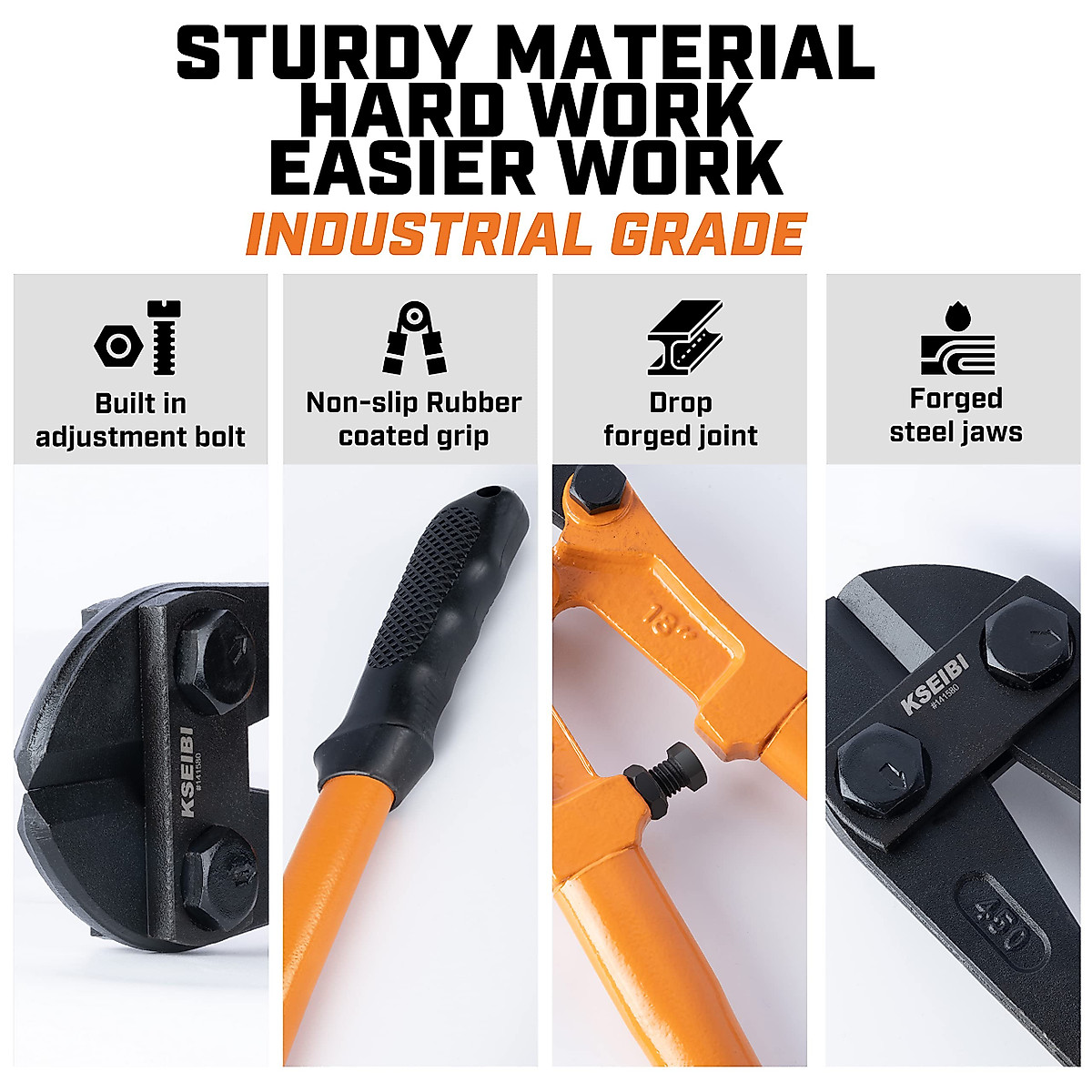 KSEIBI 141585 Heavy-Duty Medium Size Bolt Cutter 24" for Cutting Fence, Steel Wire, Chain, Screws, Rivet, and Medium Padlock, with Soft Grip Rubber Ergonomic Handle Cutters