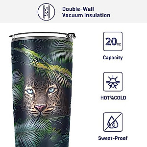Kigai Palm Leopard 20oz Tumbler with Lid, BPA Free Stainless Steel Vacuum Insulated Double Wall Travel Mug Reusable Coffee Cup for Hot and Cold Drinks