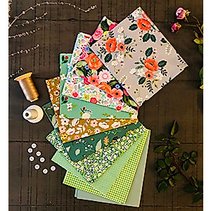 100% Cotton Quilting Fabric Bundles 10 pcs Fat Quarters, Squares Sheets for Patchwork, Sewing, Quilting, Crafting 19.6’’x15.7’’ (50cmx40cm), Green Floral