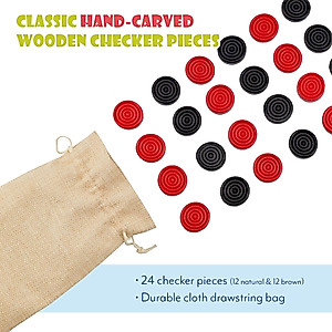 Attatoy Black & Red Carved Stackable Wooden Checkers (24 Pieces); with Drawstring Cloth Storage Bag