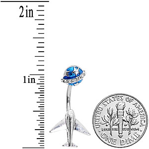 Body Candy Womens 14G Stainless Steel Navel Ring Piercing Blue World Traveler Airplane Belly Button Ring