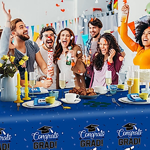 SANBADA 3 Pieces Graduation Tablecloth, 2024 Graduation Party Supplies, Graduation Party Decorations 2024, Graduation Table Decorations 2024, Large Size Plastic Tablecloth 108” x 54” (Blue)