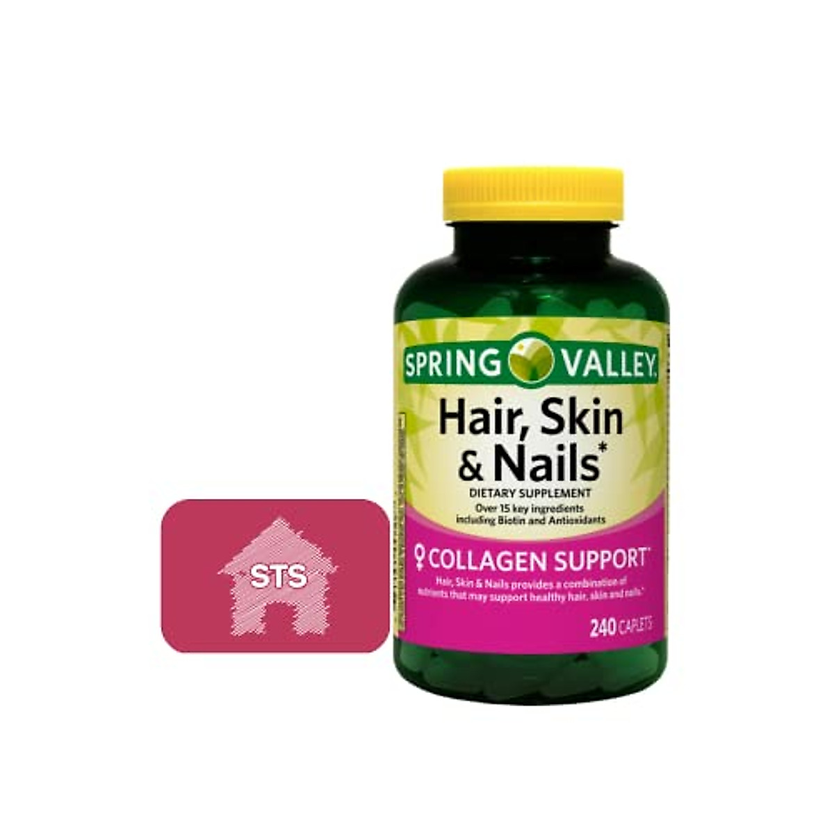 Spring Valley Hair, Skin & Nails Caplets, 240 Count + STS Fridge Magnet.