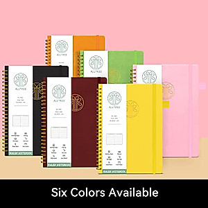 Alltree Lined Spiral Notebook, Hardcover Notebook for Work, Medium A5-6 inches x 8.5 inches,Spiral Journal with Pen Loop, Pocket, 160 Pages, Burgundy
