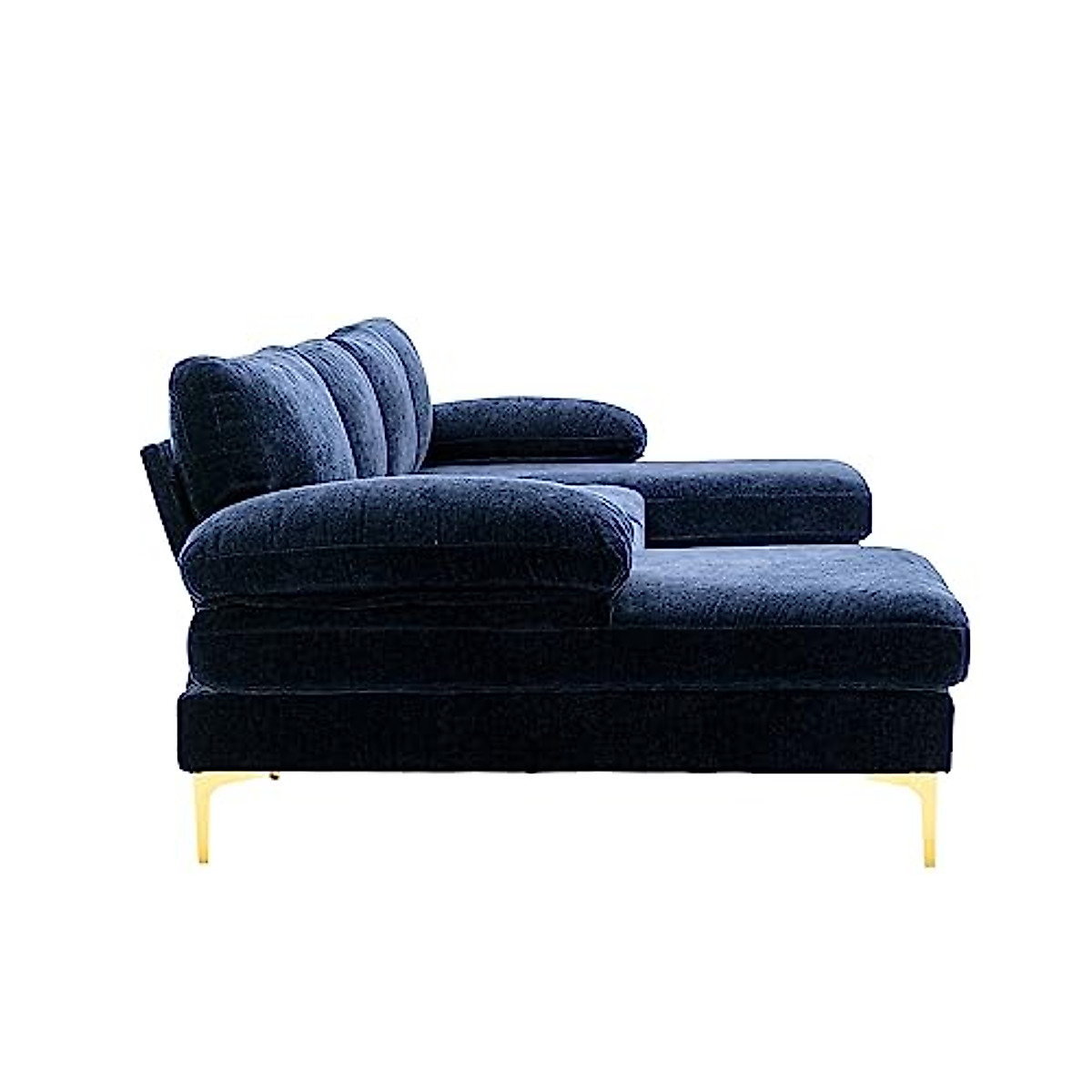 U-Shaped Sectional Sofa Comfy Couch for Living Room Set, 110 inches Wide Modern Large 4-Seat Couch Convertible Soft Velvet Couch Set with Double Chaise Lounge (Navy Blue, Chenille Fabric)