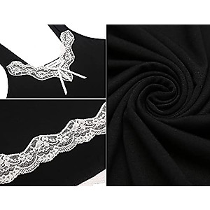 LOLLO VITA Women's Loose Full Slips Lace Nightgown Chemise Sleepwear Cotton Jersey Lingerie Black