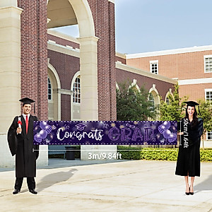 2024 Graduation Decorations Congrats Grad Banner 9.84x1.64ft Class of 2024 Graduation Backdrop Yard Sign for School College Indoor Outdoor Graduation Party Supplies (Purple)