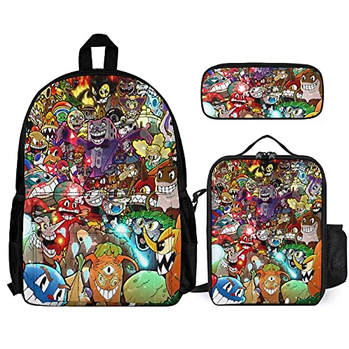 Woodyotime Cuphead And Mugman Show 3 Piece Set Laptop Backpack for School Bag And Lunchbox And Pencil Pouch For Women Men