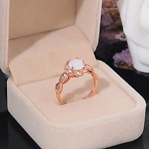 CiNily Opal Rings for Women-18K Rose Gold Plated White Fire Opal Zirconia Women Jewelry Gemstone Engagement Anniversary Ring Size 7