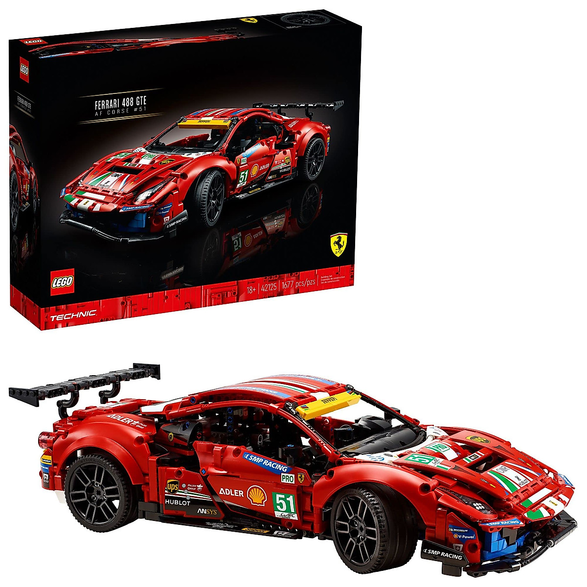 Lego Technic Ferrari 488 GTE “AF Corse #51” 42125 - Champion GT Series Sports Race Car, Exclusive Collectible Model Kit, Collectors Set for Adults to Build