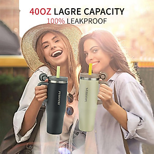 FUHUURI 40oz Stainless Steel Tumbler with Handle,Straw Lid,Double Wall Insulated, Keep Drinks Cold or Hot,Cupholder Friendly (Khaki brown)