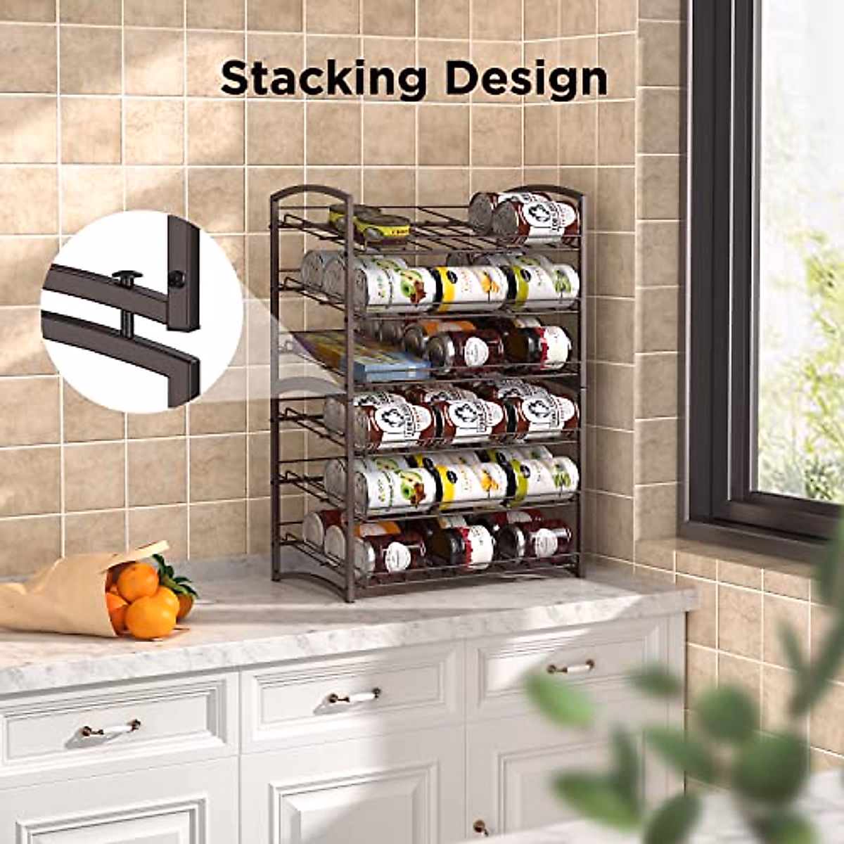 FURNINXS Can Rack Organizer, 3-Tier Stackable Can Holder Dispenser for Kitchen Pantry or Cabinet Organization and Storage Holds up to 36 Cans FNCR01D, Bronze