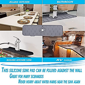 Silicone Sink Splash Guard, COMUSTER Kitchen Faucet Absorbent Mat, Bathroom Faucet Splash Catcher Behind, Dish Drying Mat Countertop Protection Kitchen Accessories(Light Grey)