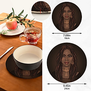 African American Pretty Girl Pot Holders for Kitchen Cotton Round Holder Set of 2 Heat Resistant Placemats Round Thread Weave Coaster for Kitchen Accesseries