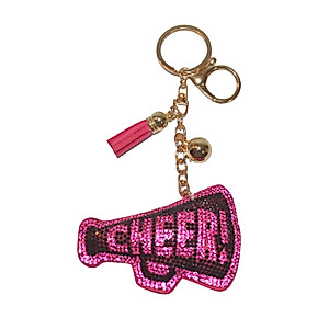 Hot Pink Cheer Keychains for Girls,Bling Cheerleader Backpack Keychain, Cheerleading Bag Charm