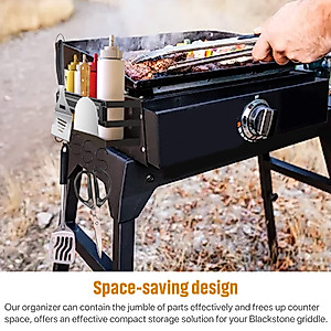 RUSFOL Stainless Steel Griddle Caddy with Magnetic BBQ Utensils Strip for 28"/36" Blackstone Griddles, with a Allen Key, Space Saving BBQ Accessories Storage Box, Free from Drill Hole&Easy to Install