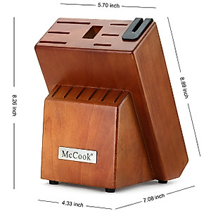 McCook Knife Block w built-in sharpener Wood Kitchen Knife Block Holder without Knives Countertop Butcher Block Knife Holder and Organizer with 13 Slots for Easy Kitchen Knife Storage