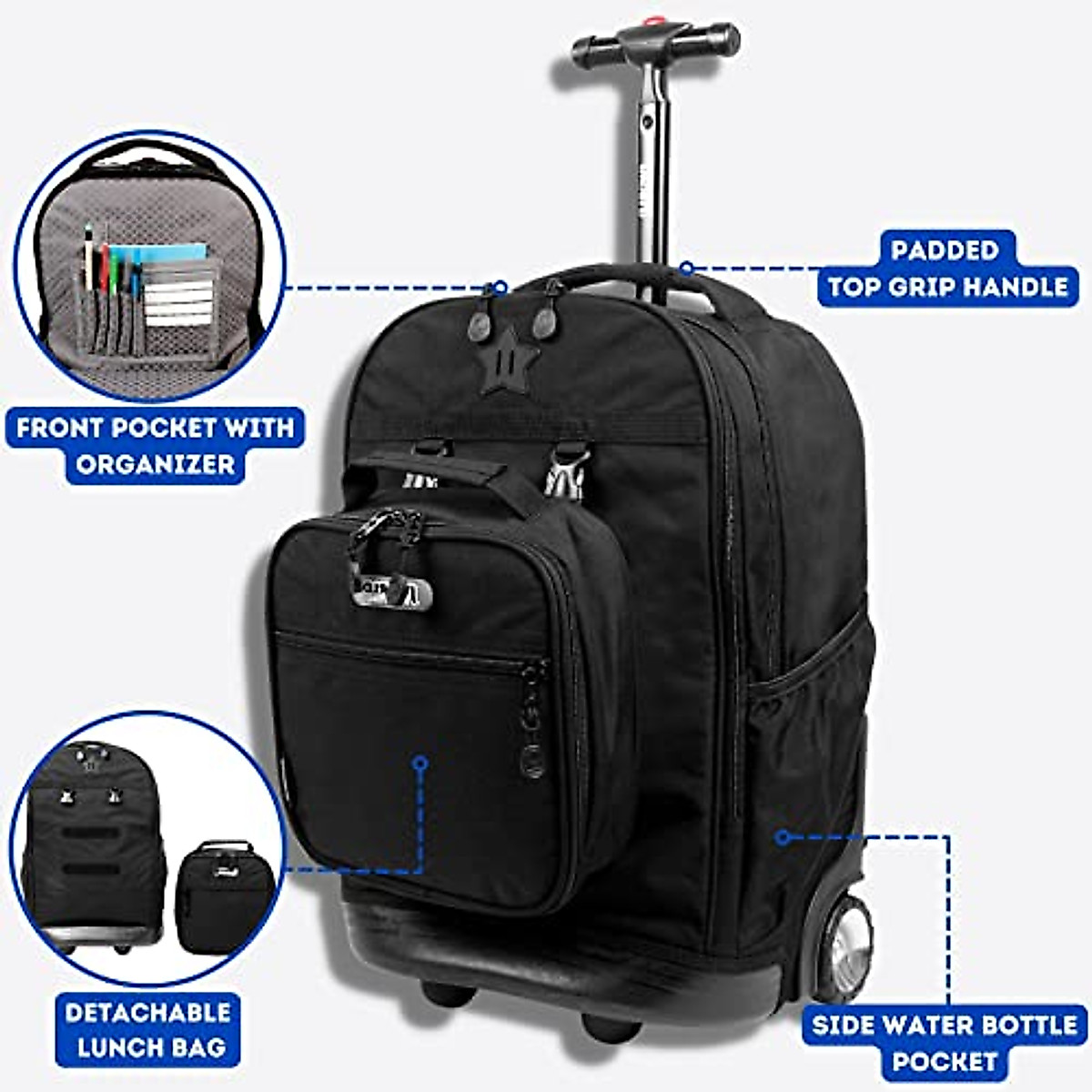 J World New York Unisex Kid's Duo Rolling Backpack with Lunch Box Set, Black, One Size