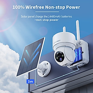 K&F Concept Solar Security Camera Wireless Outdoor, 2.4G WiFi Solar & Battery Powered Surveillance Camera, PTZ Home Security Camera with Color Night Vision & Siren/Motion Detection, 2 Way Talk