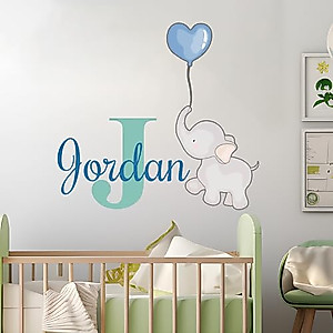Custom Name & Initial Elephant Wall Art I Elephant Baby Shower Decorations I Elephant Wall Decor | Elephant Baby Shower Decorations for Girl I Baby Elephant Nursery Decor | Wall Decals