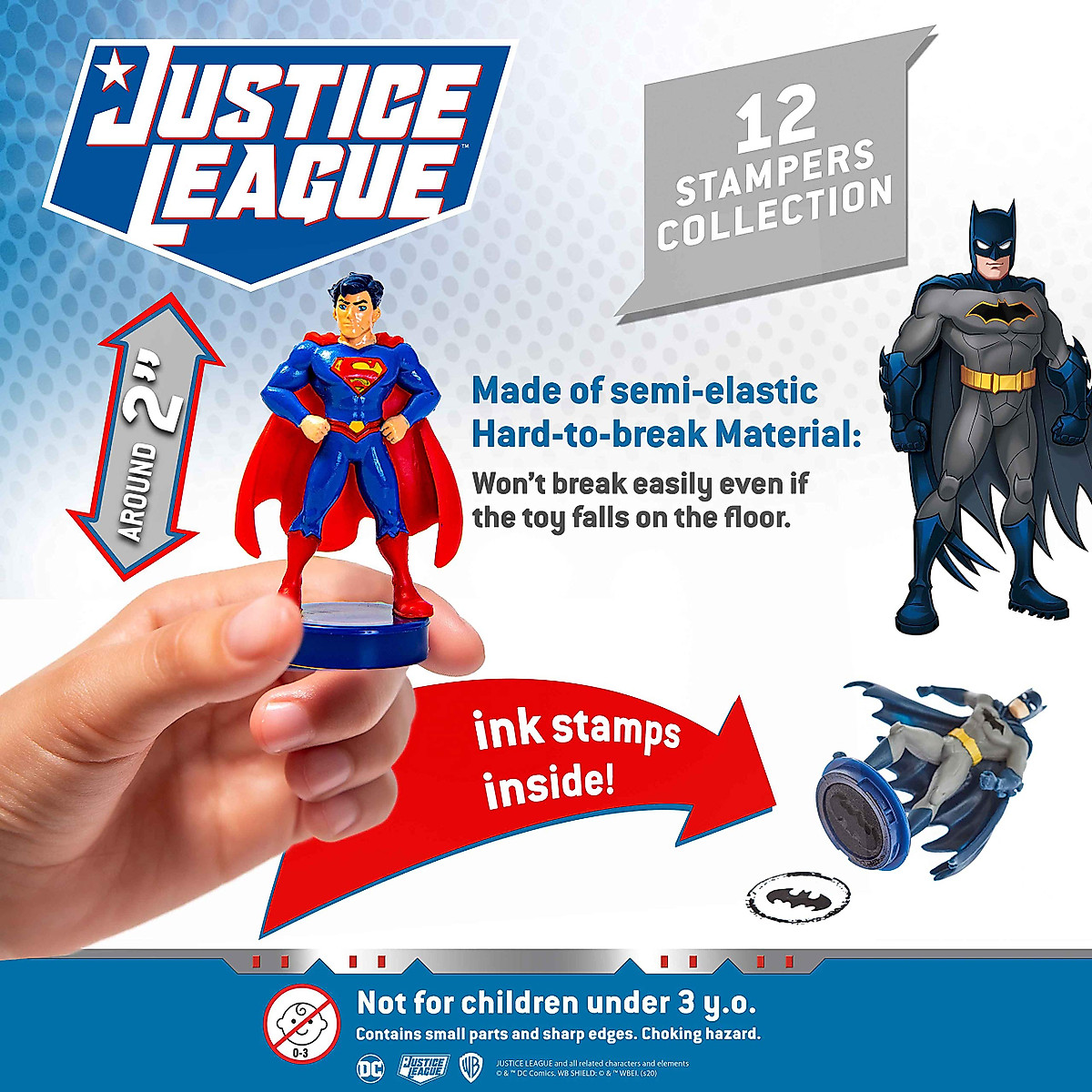 Justice League Toppers, 12-Pack – DC Toys, Stampers, Action Figures – Batman, Wonder Woman, Superman, Robin, The Flash, and More by PMI, 2.4 in, Ages 3+