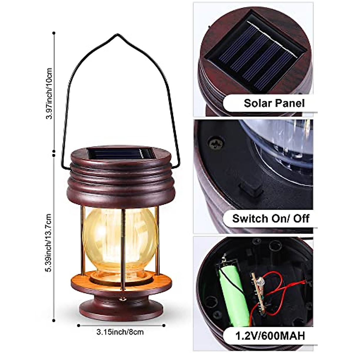 Leelosp 4 Pack Hanging Solar Lanterns Waterproof Lights Powered Led Decorative Landscape Light Table Lamp with Design for Patio, Garden, Yard, and Pathway Decor, Warm