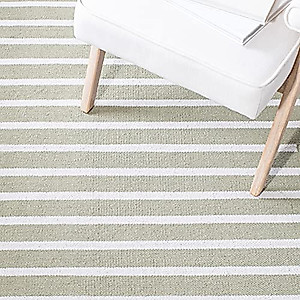 SAFAVIEH Montauk Collection 6' x 9' Light Green/Ivory MTK313W Handmade Flatweave Boho Farmhouse Cotton Modern Stripe Living Room Dining Bedroom Area Rug