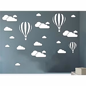 DXLING White Clouds & Hot Air Balloons Nursery Kids Childs Room Vinyl Wall Art Sticker Baby Wall Decals Removable Waterproof Wallpaper D952 (White)