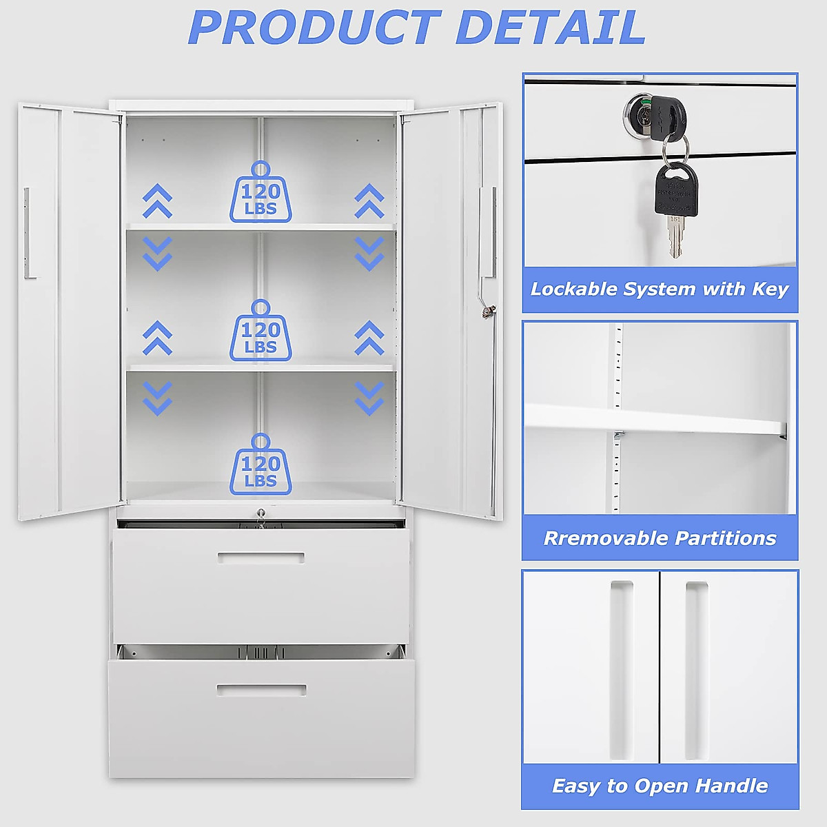AFAIF Metal File Cabinets, Lateral Filing Cabinet with 2 Drawers,70" H File Cabinet for Home Office, Office Storage Cabinet with Adjustable Storage Shelves for Letter/Legal/A4 Size Files,White