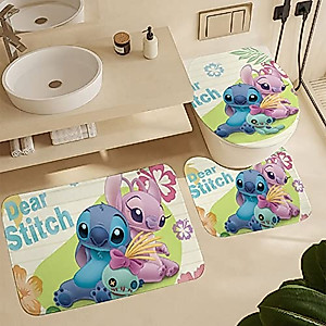 fmsnupz Cartoon Shower Curtain 4PCS Set, Cute Bathroom Decor with Non-Slip Rugs, Toilet Lid Cover and Bath Mat, Waterproof Fabric Shower Curtains with 12 Hooks, 70.8"x70.8"