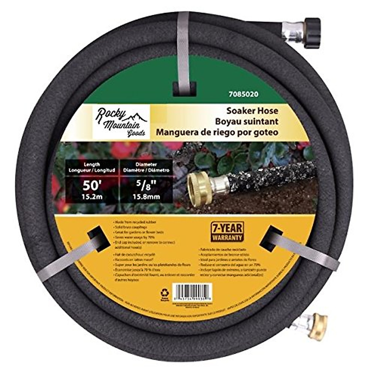 Rocky Mountain Goods Soaker Hose - Heavy duty rubber - Saves 70% water - End cap included for additional hose connect - Great for gardens/flower beds - Reinforced fittings (50-Feet by 5/8-Inch)