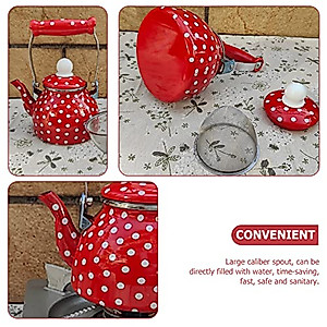 KICHOUSE Pot Carafes Coffee Loose with on Enameled Kettle for Floral Infuser Teapot Handle Oz Dot Red Boiling Microwave Blooming Kitchen Removable Tea Household Enamel Pourer Glass Tea Kettle