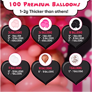 ALL-IN-1 Pink Black and White Balloons Garland & Arch Kit – Small and Large White, Black and Pink balloons – Hot Pink and Black Party Decorations for Birthday, Boss Baby, Mean Girls, Barbie, Minnie