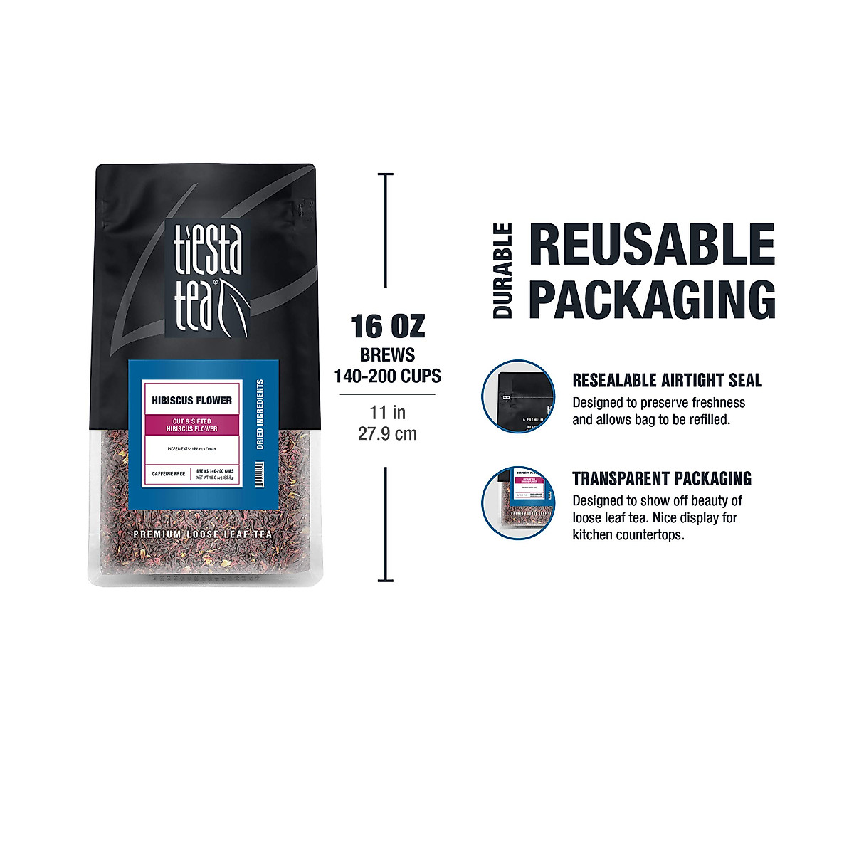Tiesta Tea - Dried Hibiscus | Cut & Sifted Hibiscus Flower | Premium Loose Leaf Tea Blend | Non-Caffeinated Tea | Make Hot or Iced Tea & Brews Up to 200 Cups - 16 Ounce Resealable Bulk Pouch