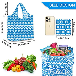 Vuudh 6 Packs Reusable Grocery Bags - Machine Washable Grocery Tote with Pouch, Foldable Shopping Tote Bag Nylon (Blue Waves)