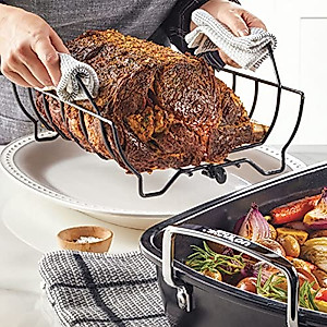 Circulon Ultra Lasting Nonstick Roaster/Roasting Pan with Easy Serve Rack, 17 Inch x 13 Inch, Black