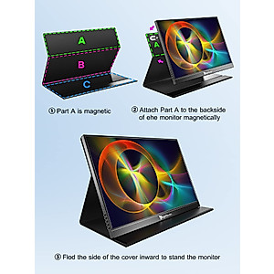 4K Portable Monitor, MagicRaven 16" 3840*2400 IPS Laptop Monitor, 1500:1, 400 Nits Screen USB C HDMI Computer Gaming Display with Speakers & Smart Cover, Travel Monitor for PC Phone PS5/4 Xbox Switch