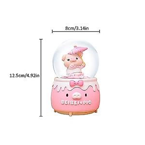 Pink Pig Snow Globe Music Box, 80mm Resin/Glass Water Globe with Color Changing LED Lights for Wife Daughter Girlfriend Mom Granddaughter Anniversary Christmas Birthday Gift (2187-B)