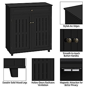 Yaheetech 4 Tier Shoe Storage Cabinet Shoe Rack with Drawer Adjustable Shelf Louvered Door - Multifunctional Storage Cabinet for Bedroom Closet Entryway Dorm Room, Black