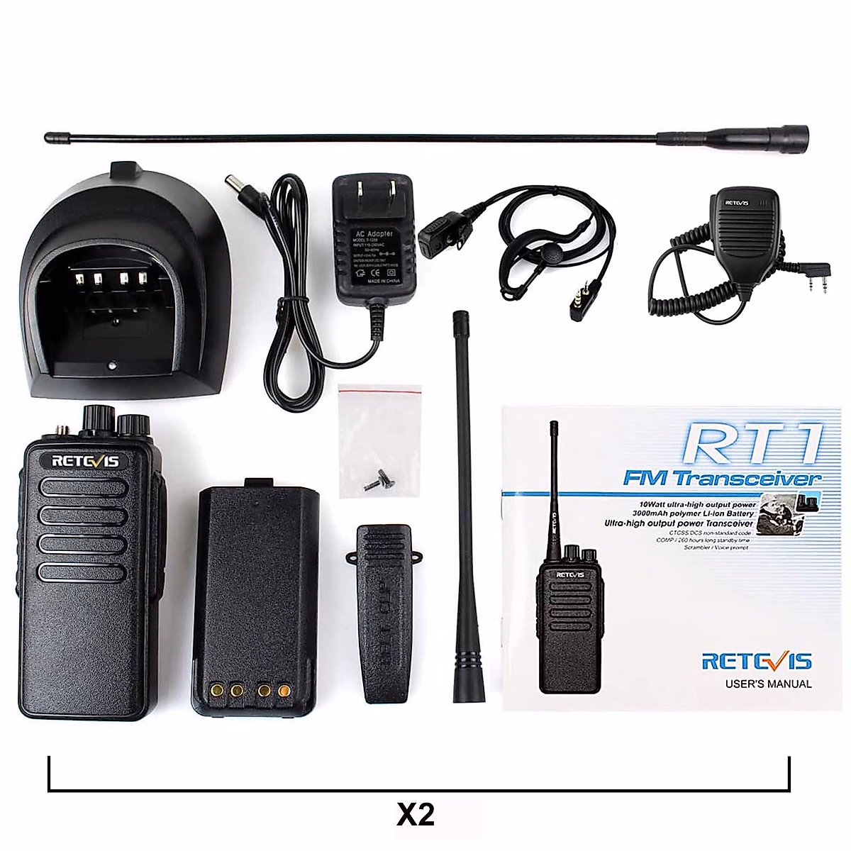 Retevis RT1 Long Range Walkie Talkies,High Power 2 Way Radio with 3000mAh Rechargeable,Emergency Alarm Walkie Talkie for Hunting(2 Pack)