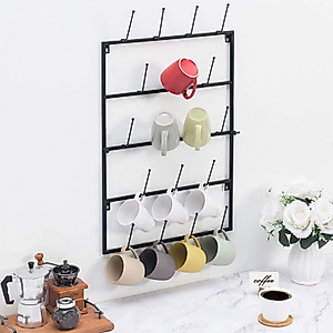 MyGift 5-Tier Black Metal Wall Mounted Kitchen Coffee Mug Rack Cup Holder with 18 Hooks, Farmhouse Style Hanging Display Organizer for Mugs, Tea Cups and Mason Jars