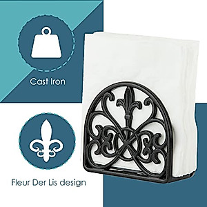 Fleur De Lis Design Cast Iron Napkin Holder, By Home Basics (Black) / Napkin Holders For Kitchen/Table Napkin Holder With Non-Skid Feet/Doubles As Storage For Small Papers