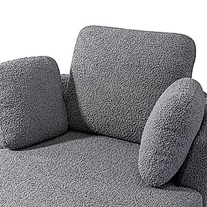 Dvasovio 42.2" W Swivel Accent Barrel Chair with 3 Pillows 360 Degree Swivel Lounge Club Round Chair, Oversized Arm Chair Cozy Club Chair for Bedroom Living Room Hotel, Ivory Boucle(Dark Gray)