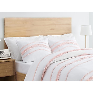 Sweet Jojo Designs Bohemian Boho Chic White and Pink Macrame Tufted Tassel 3 pc. Full / Queen Size Bed Bedding Set Duvet Comforter Cover Sham Blush Textured Minimalist Cotton Fringe Farmhouse Neutral